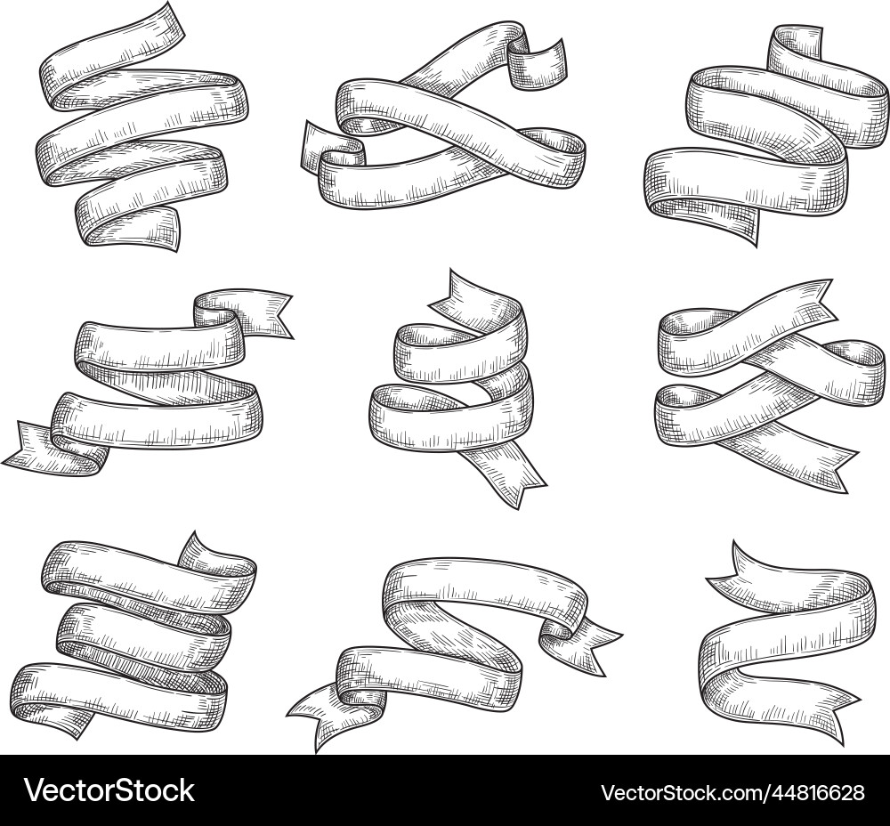 Sketch ribbon banner hand drawn scroll ribbons Vector Image