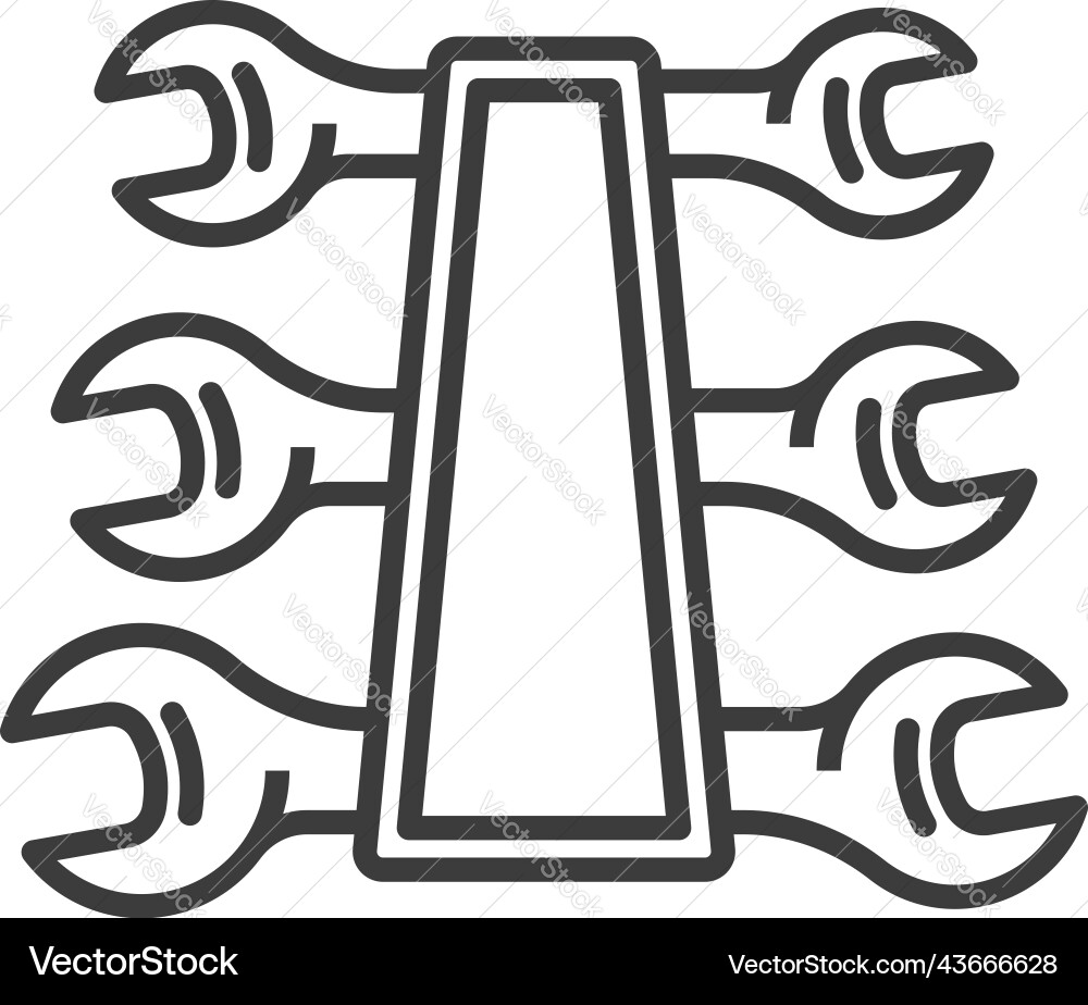 Wrenches kit set isolated outline carpentry tool Vector Image