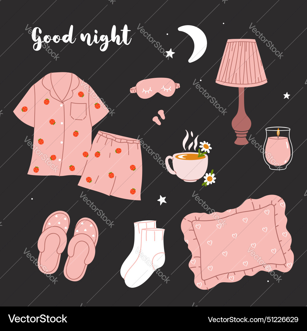 A set of items for cozy bedtime image Royalty Free Vector
