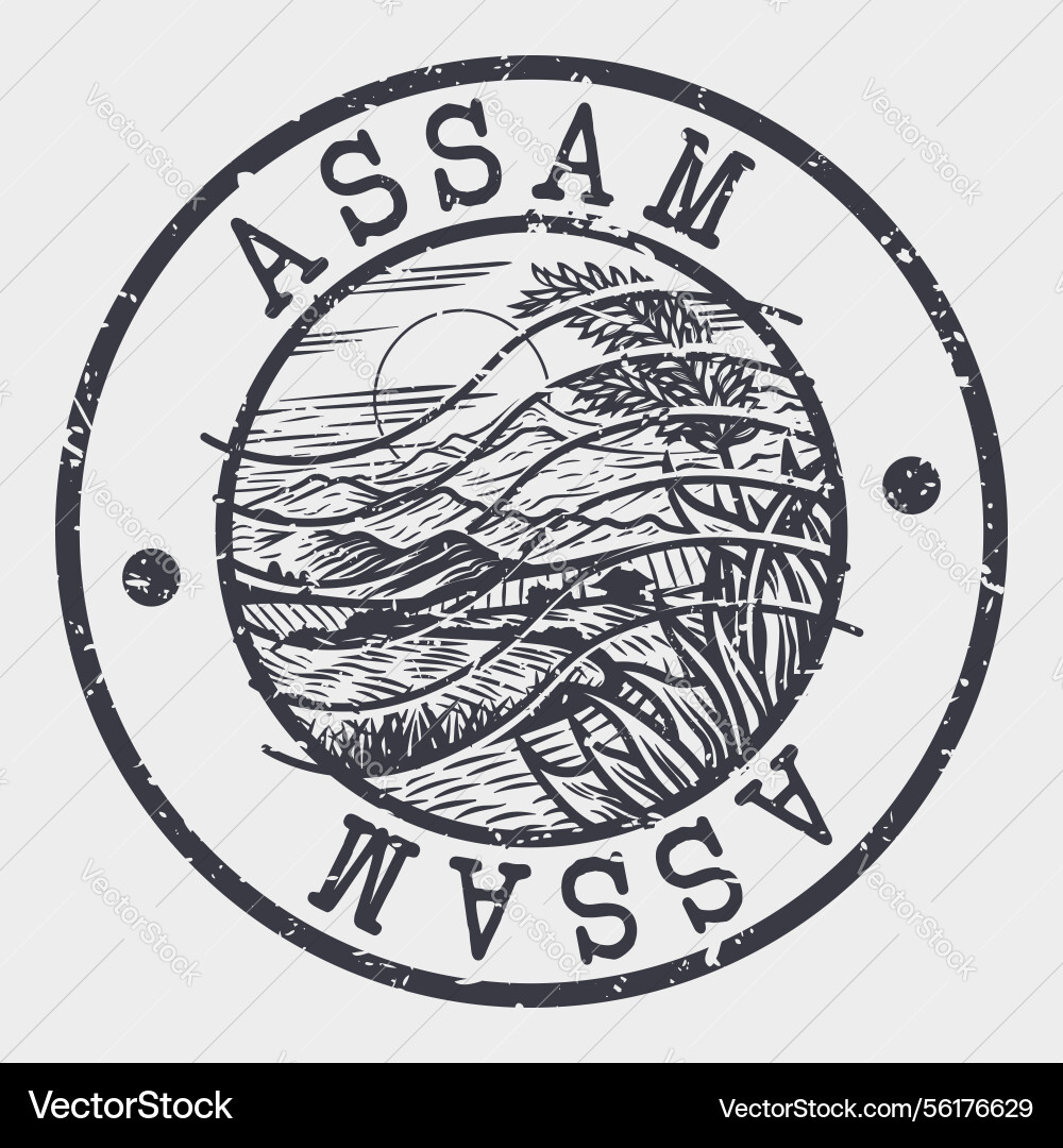 Assam stamp retro postmark Royalty Free Vector Image
