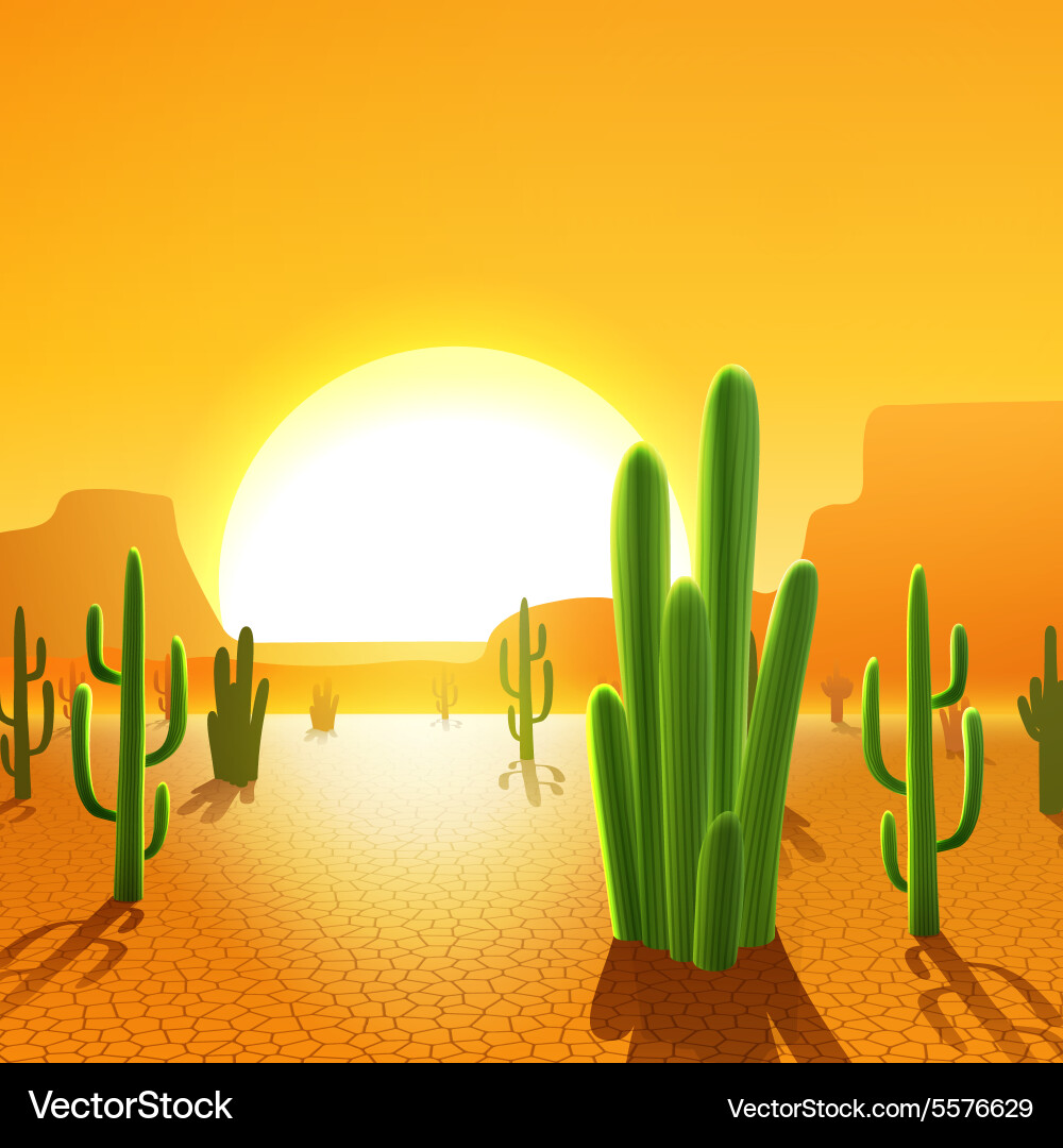 Cactus plants in desert Royalty Free Vector Image