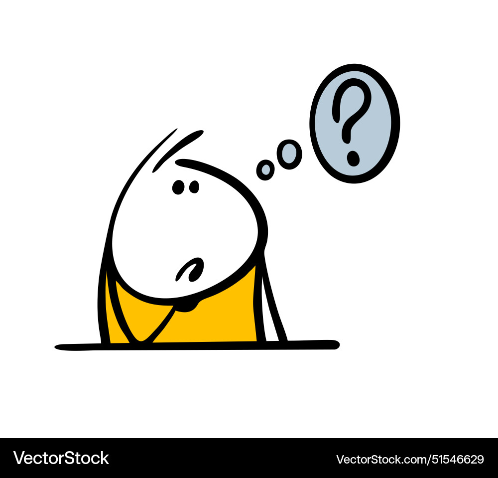 Cartoon stickman sits at a table and looks Vector Image