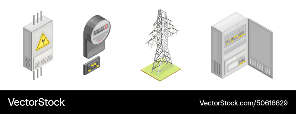 Electric power and energy objects isometric Vector Image