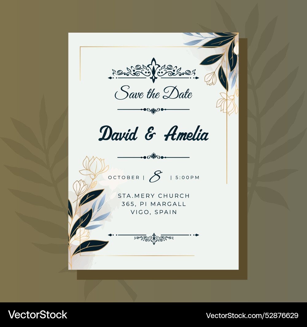 Hand drawing floral wedding invitation card Vector Image