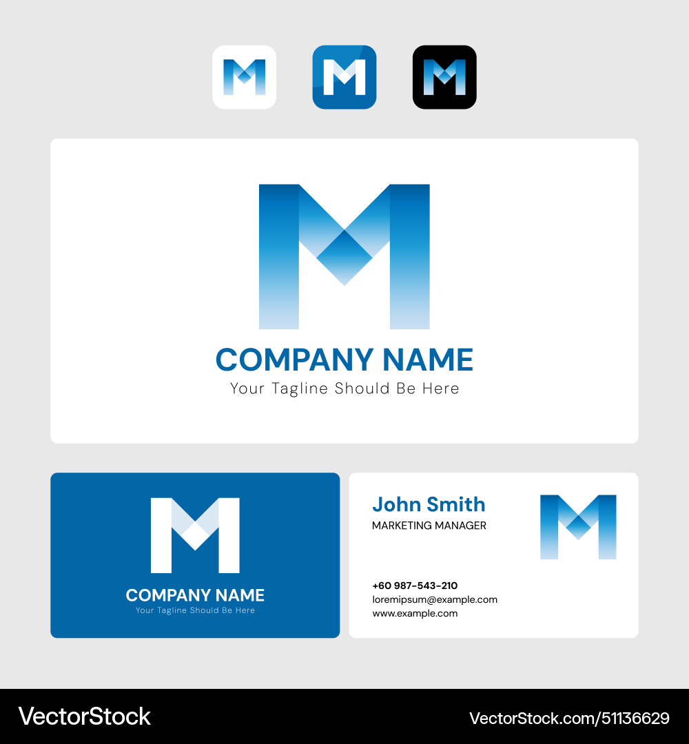 Letter m logo design and business card template Vector Image