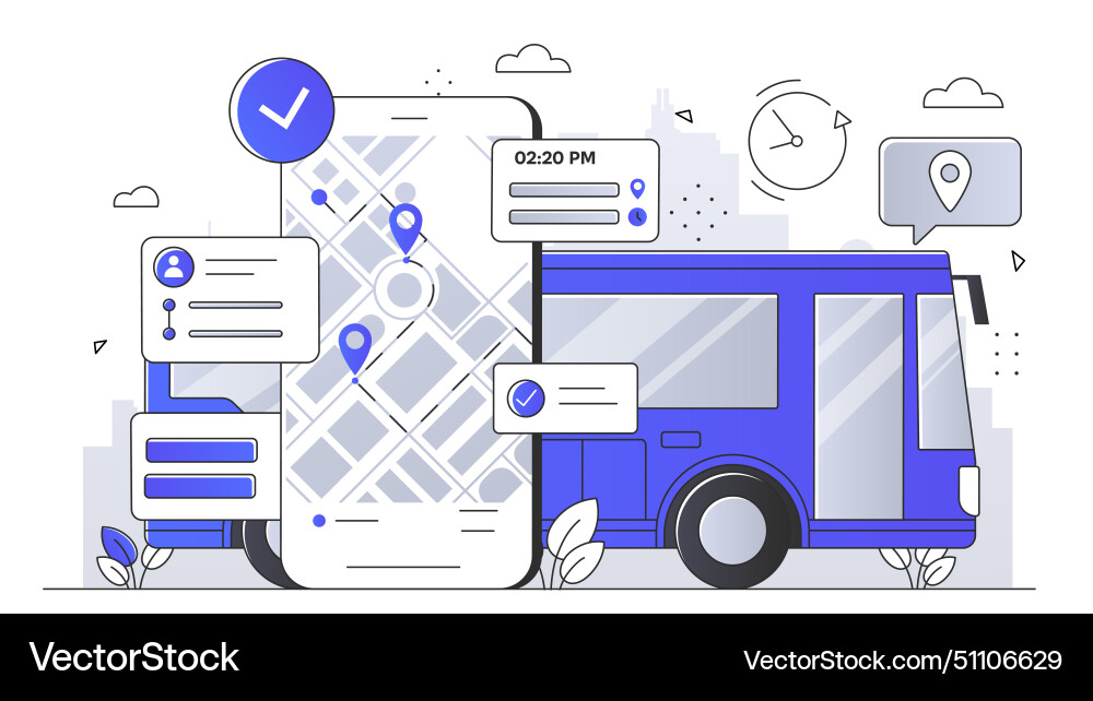 Mobile tracking interface and bus Royalty Free Vector Image