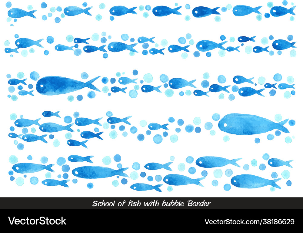 School fish are swimming with bubble border Vector Image