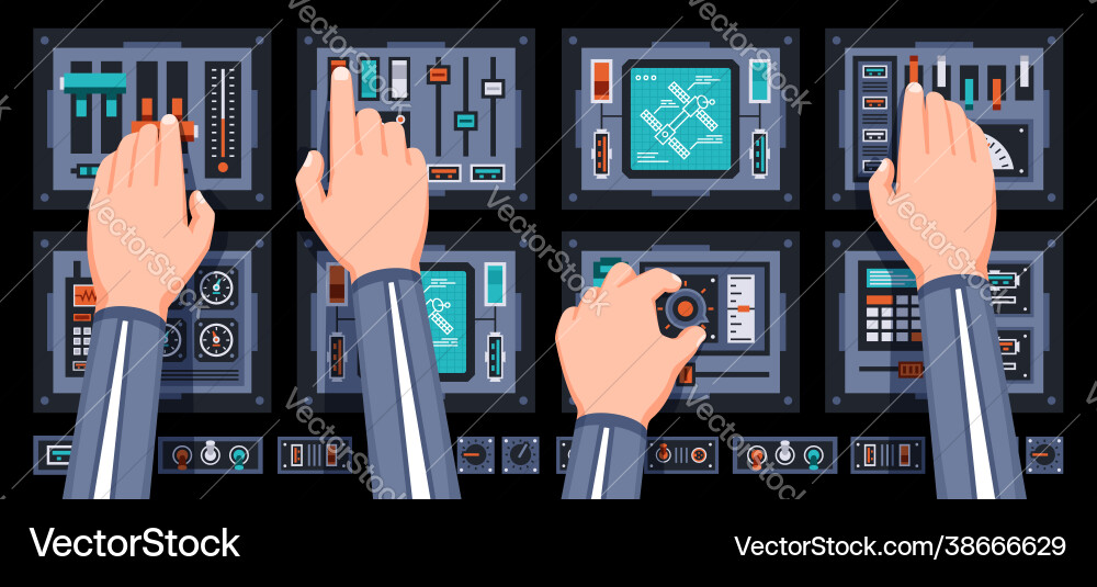 Spaceship control panel with hands pilots Vector Image