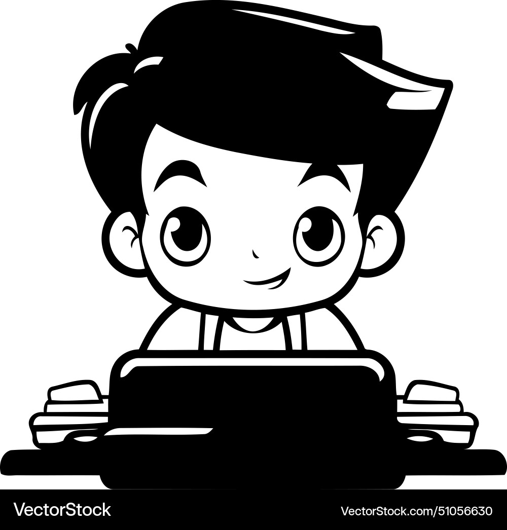 Cute boy working on laptop flat cartoon character Vector Image