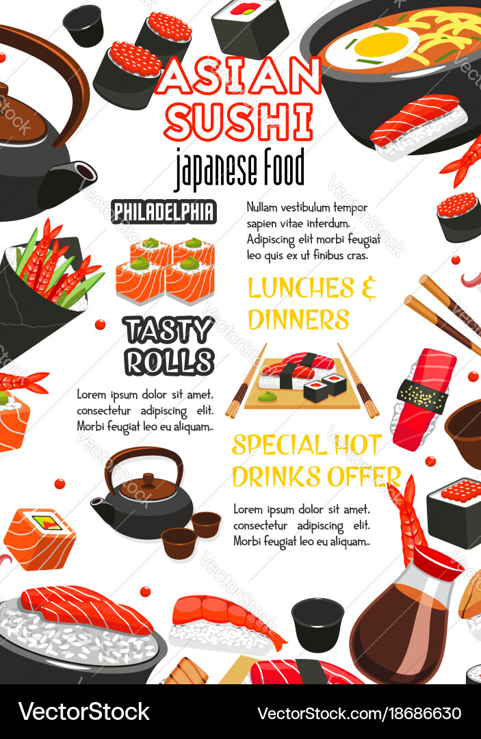 Japanese Sushi & Ramen Menu Banner Royalty Free Vector