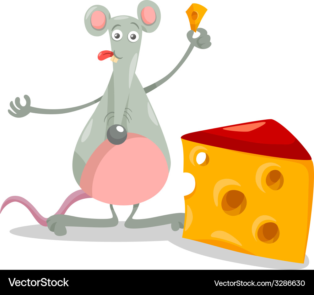 Mouse with cheese cartoon Royalty Free Vector Image