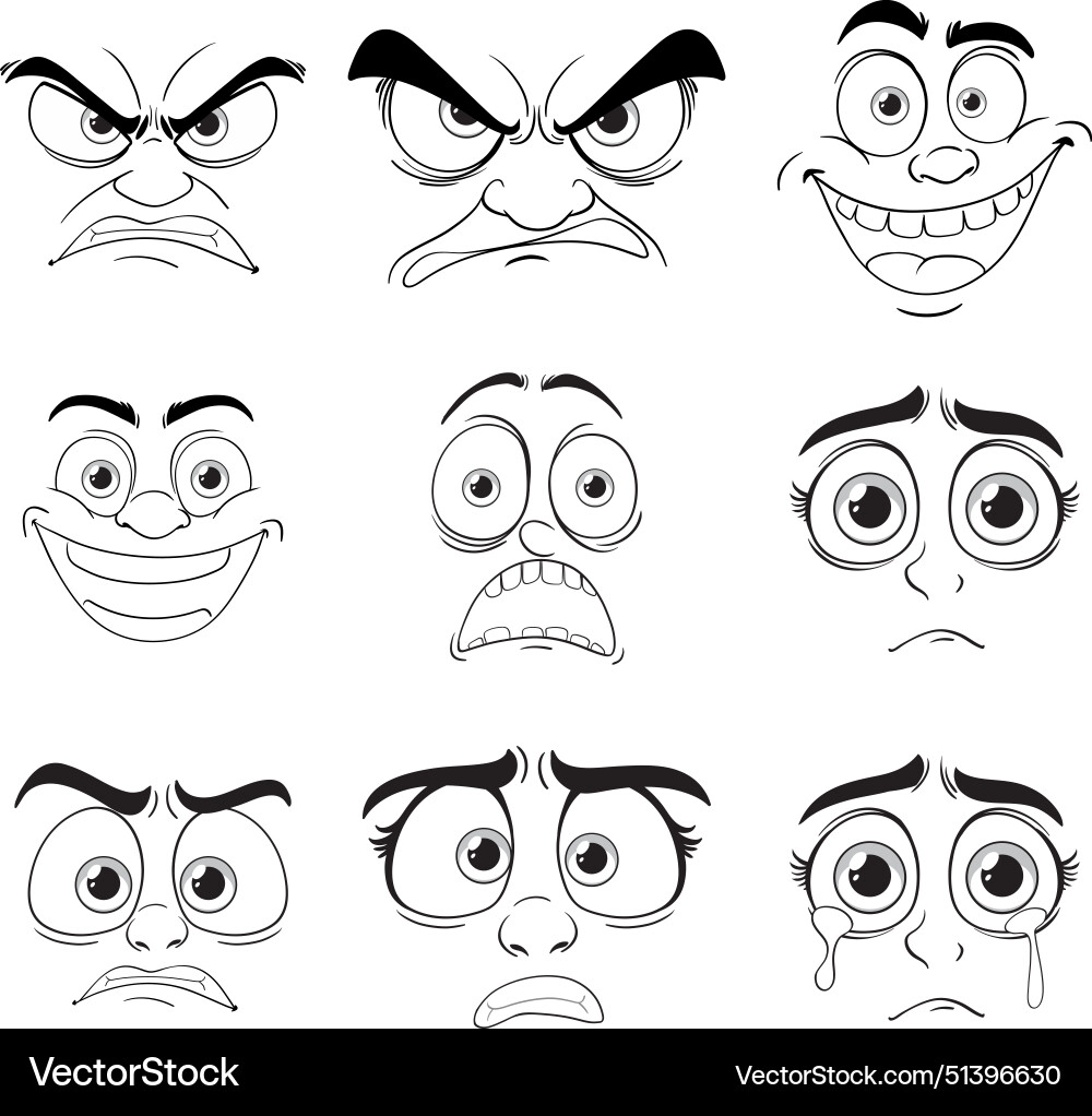 Nine different cartoon facial expressions Vector Image