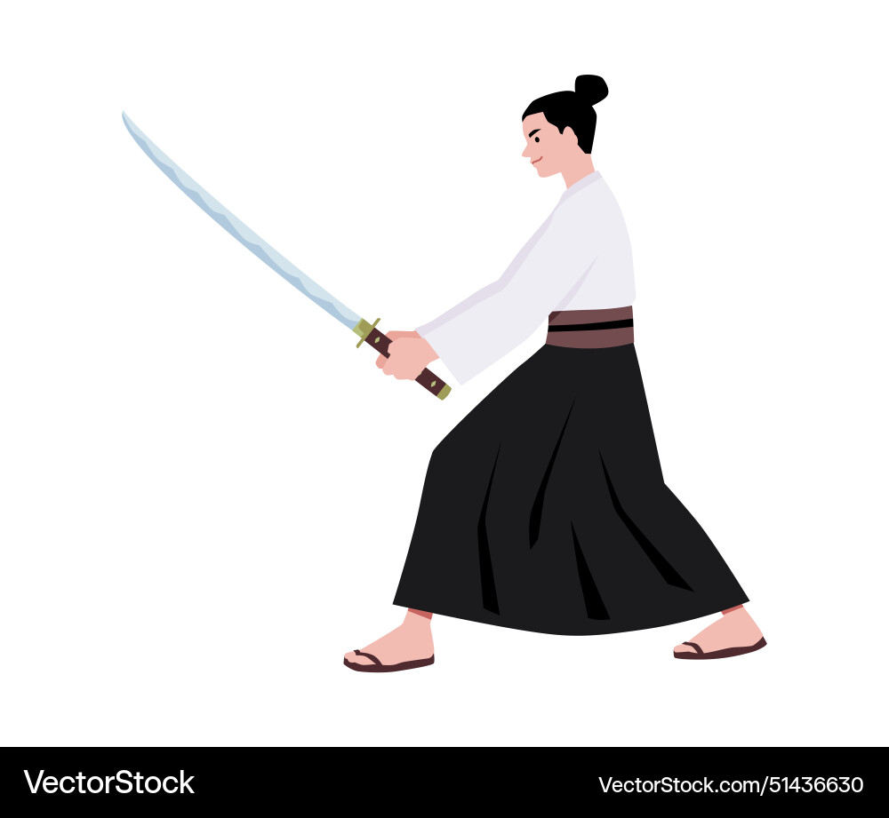 Samurai graphics warrior pose with sword Vector Image