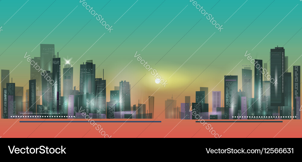 City panorama at sunset Royalty Free Vector Image
