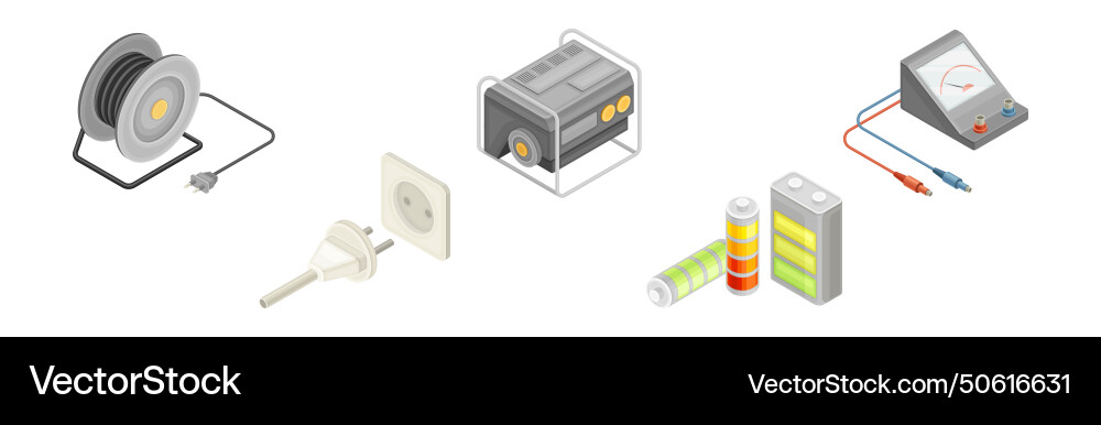 Electric power and energy objects isometric Vector Image