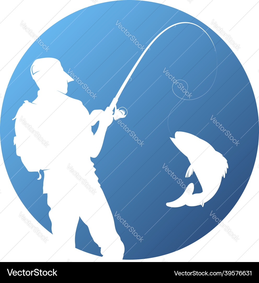 Fisherman catches fish symbol in blue circle Vector Image