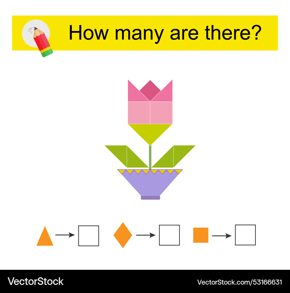 Math activity for kids how many geometric shapes Vector Image