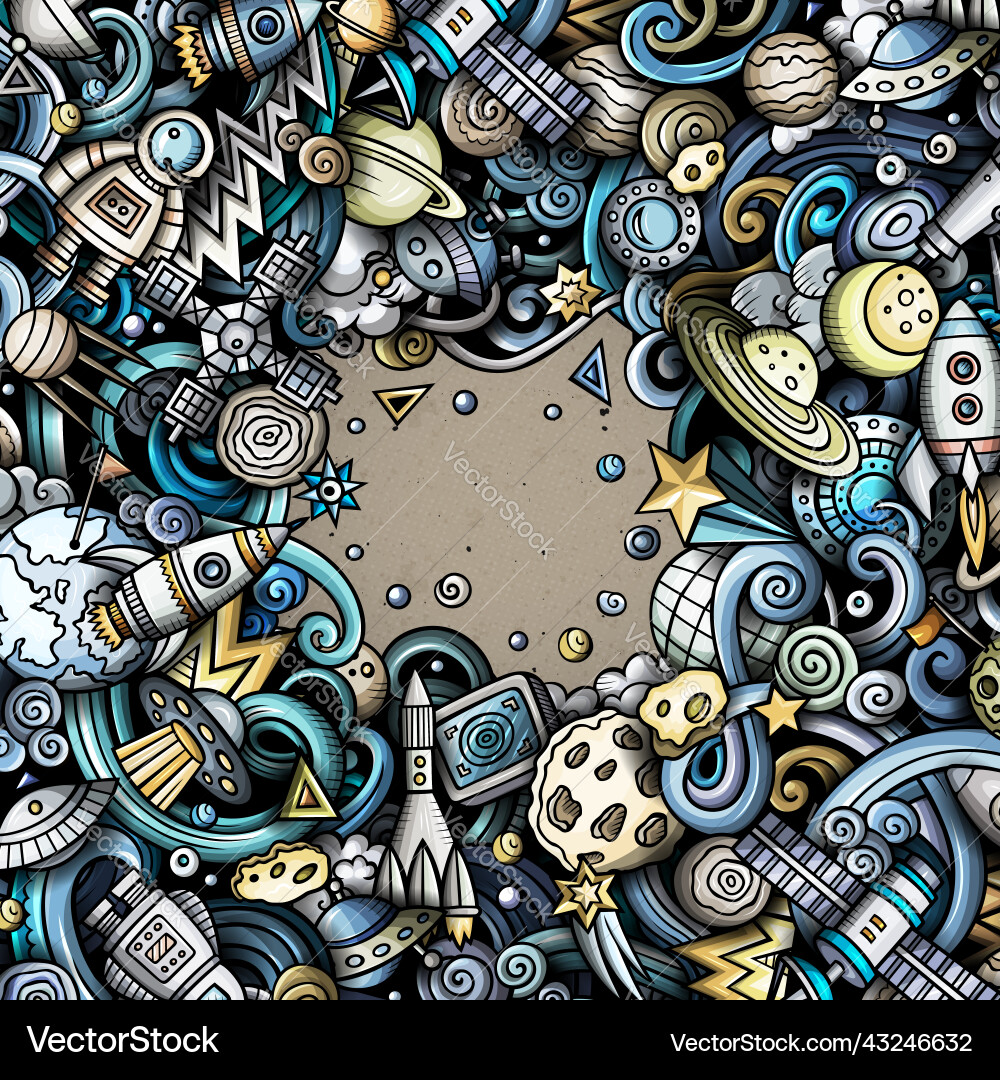 Cartoon doodles space frame Royalty Free Vector Image