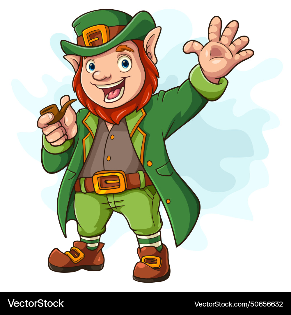 Cartoon happy leprechaun with smoking pipe Vector Image