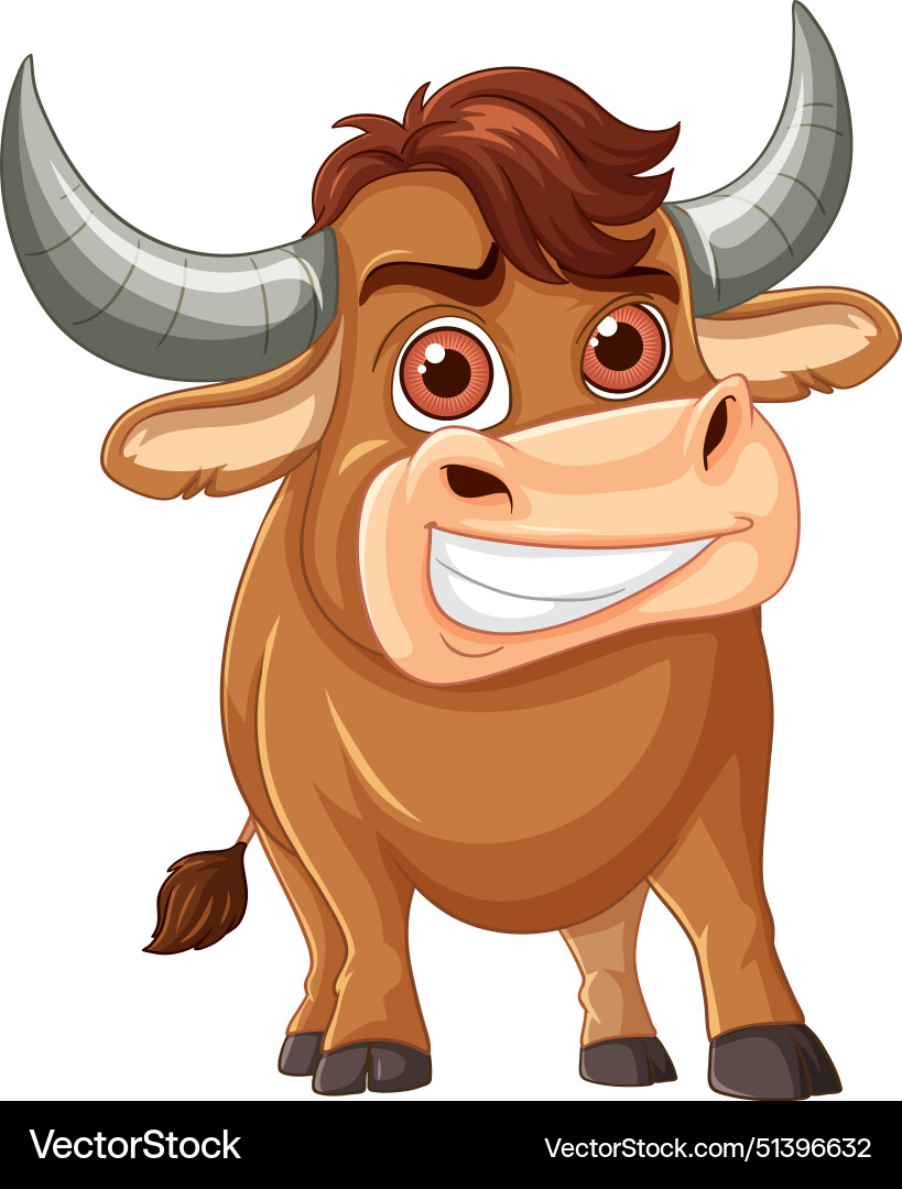 Cheerful bull with big horns smiling Royalty Free Vector