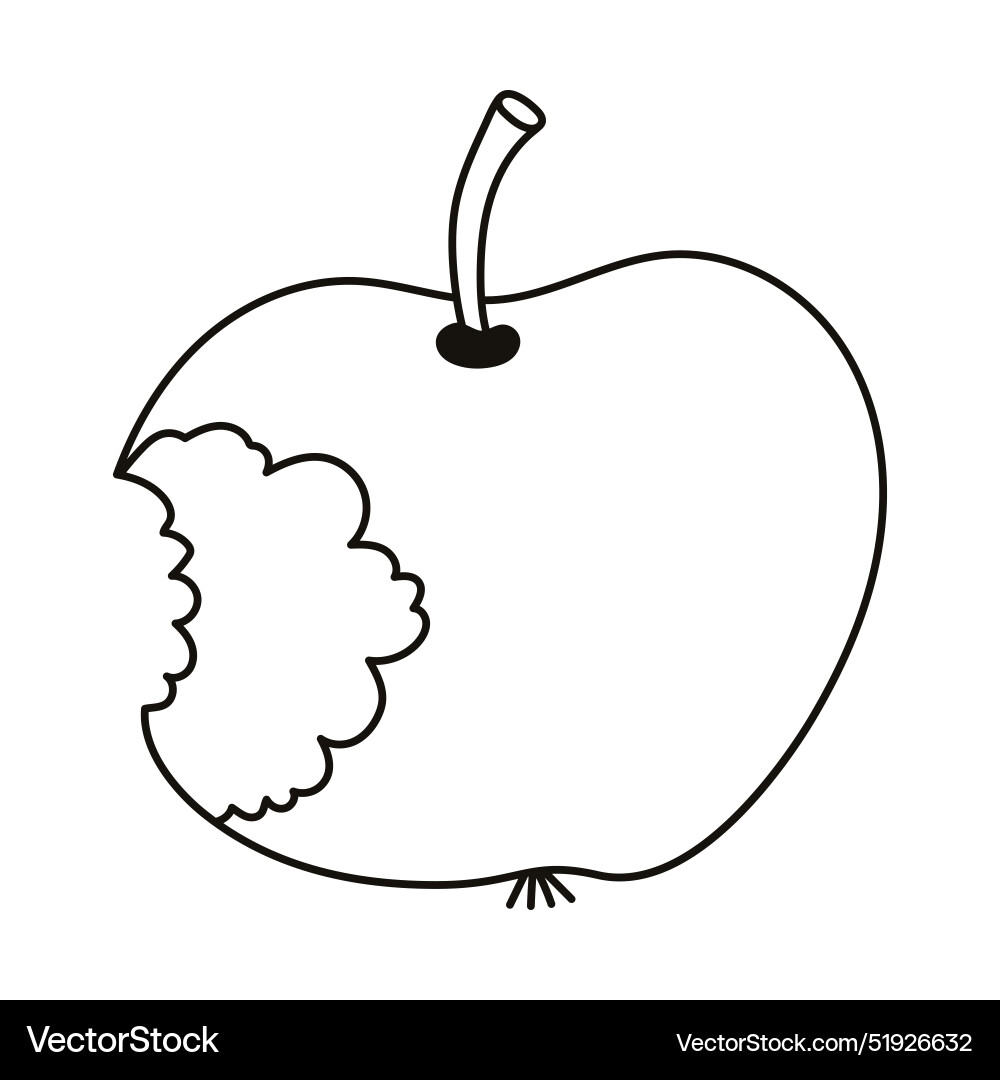 Cute doodle bitten apple with stub simple green Vector Image