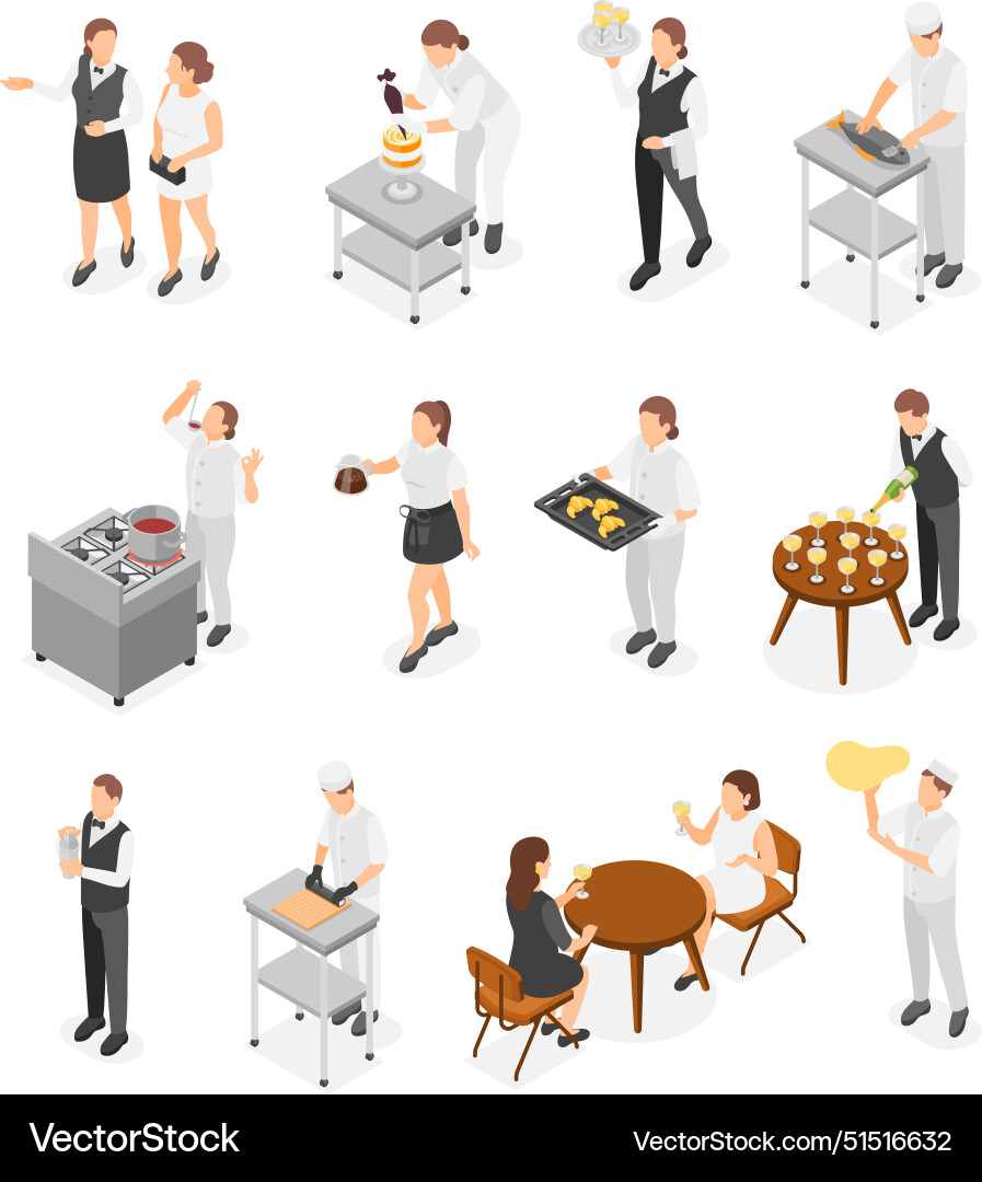Isometric Restaurant Chefs Preparing Meals Vector Image