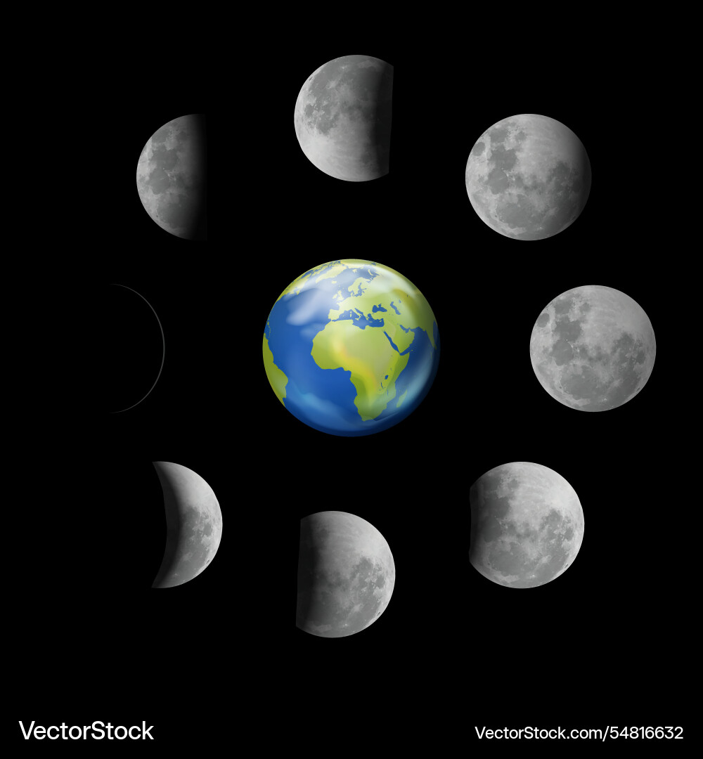 Moon phases design set realistic cycle icons Vector Image
