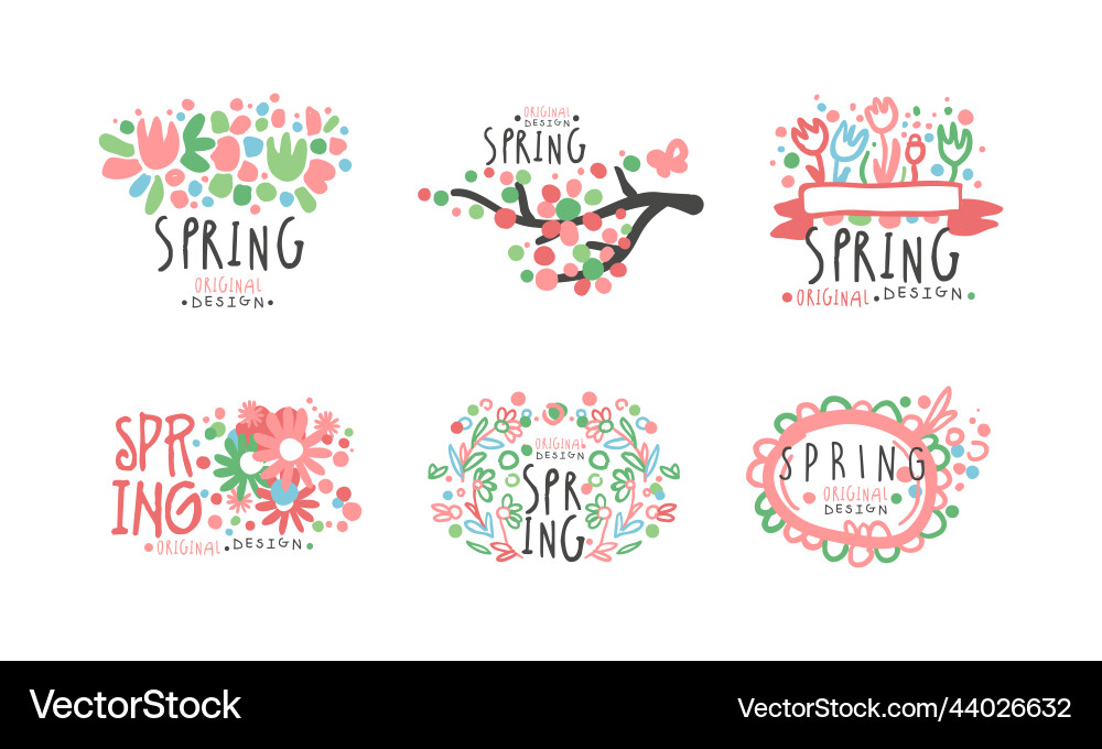 Spring labels set bright colorful Royalty Free Vector Image