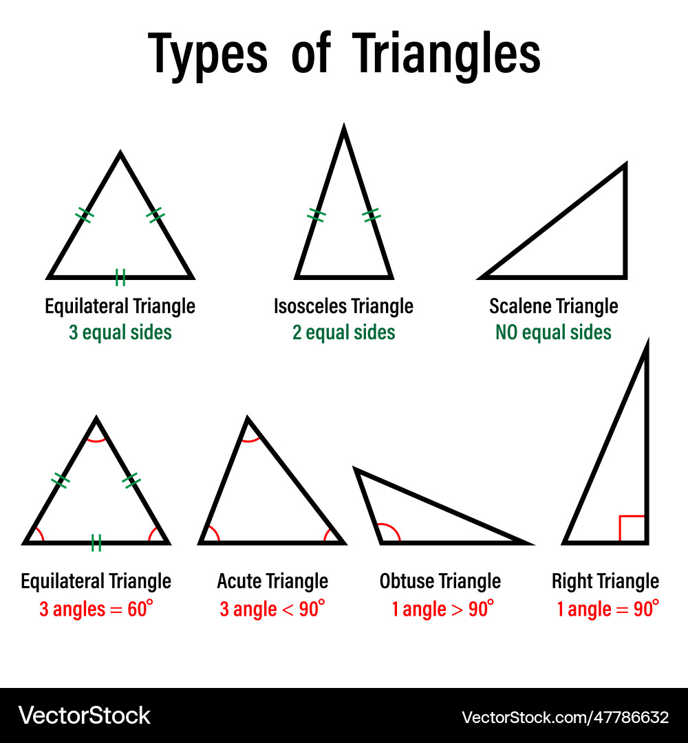 Types of triangles in mathematics Royalty Free Vector Image Types of triangles in mathematics Royalty Free Vector Image