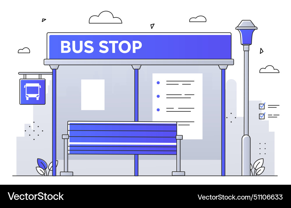 Blue bus stop with a bench schedule and lamp Vector Image