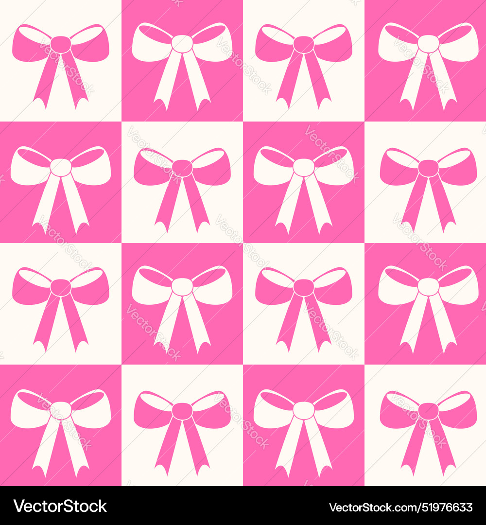 Checkered hot pink bows coquette seamless pattern Vector Image