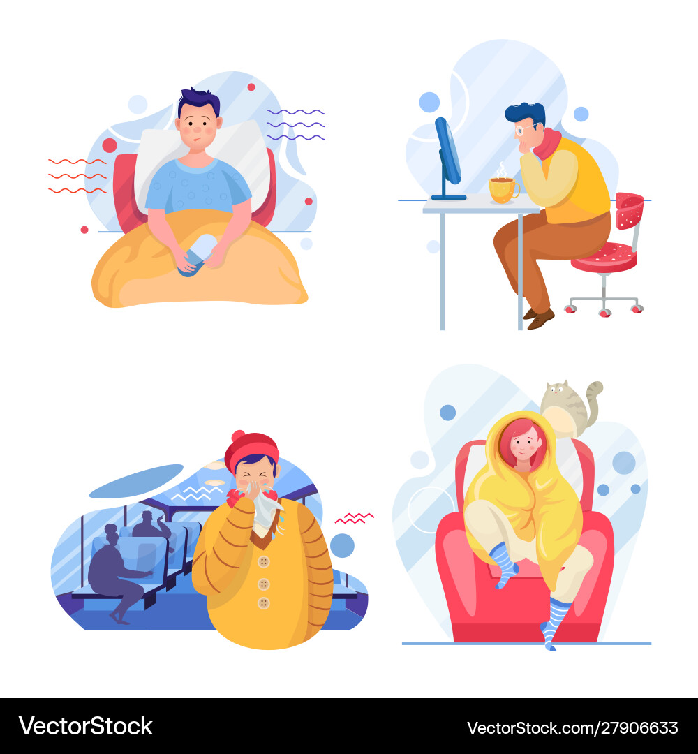 Common cold flat set Royalty Free Vector Image