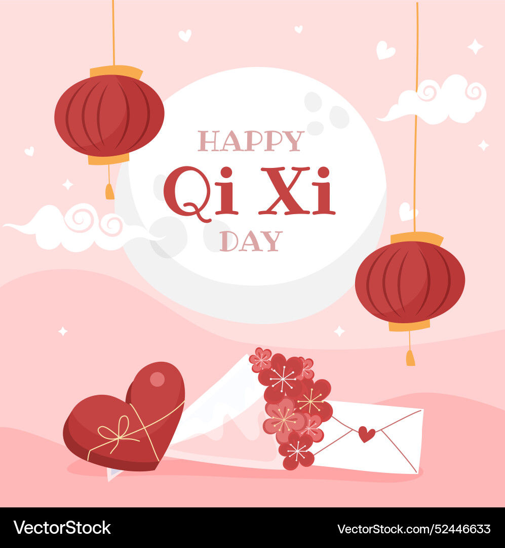Hand drawn qi xi day Royalty Free Vector Image