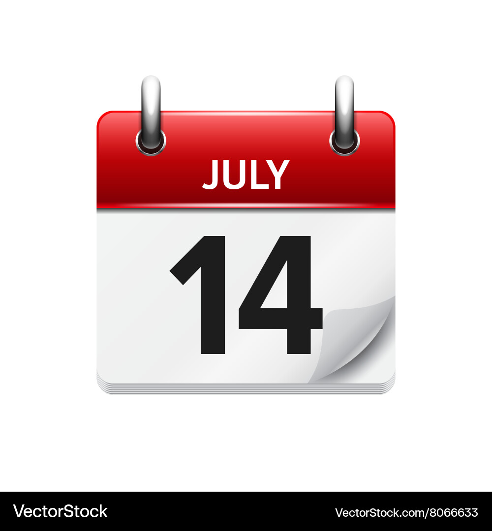July 14 flat daily calendar icon date Royalty Free Vector