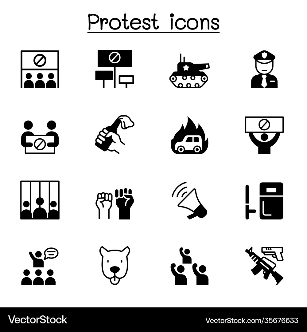 Protest icons set graphic design Royalty Free Vector Image