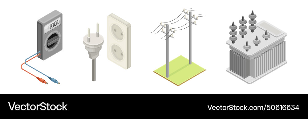 Electric power and energy objects isometric Vector Image