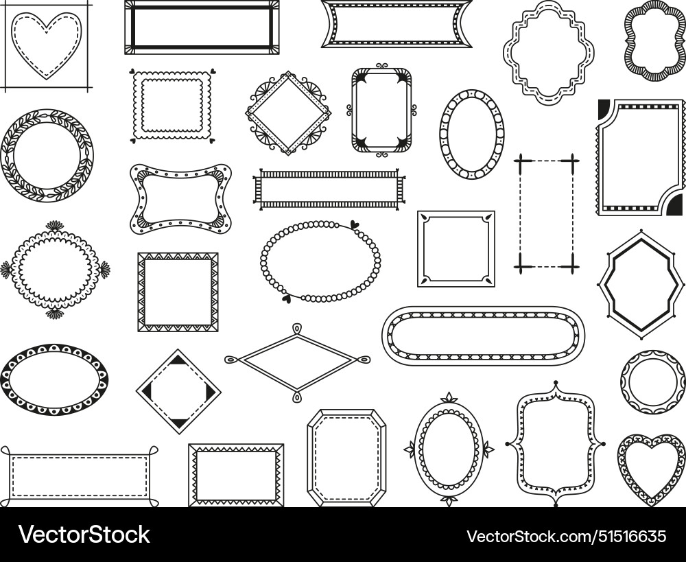 Decorative doodle frames retro art frame sketch Vector Image