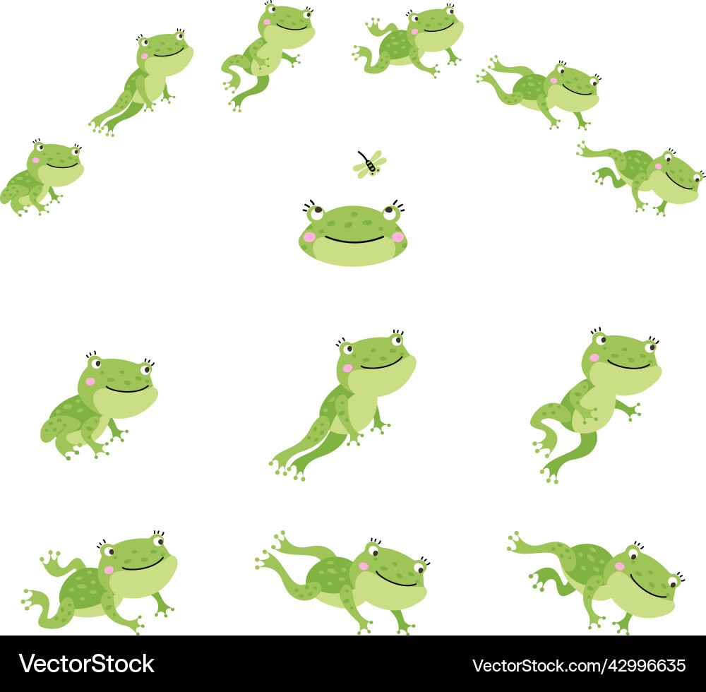 Frog jump isolated jumping green frogs motion Vector Image
