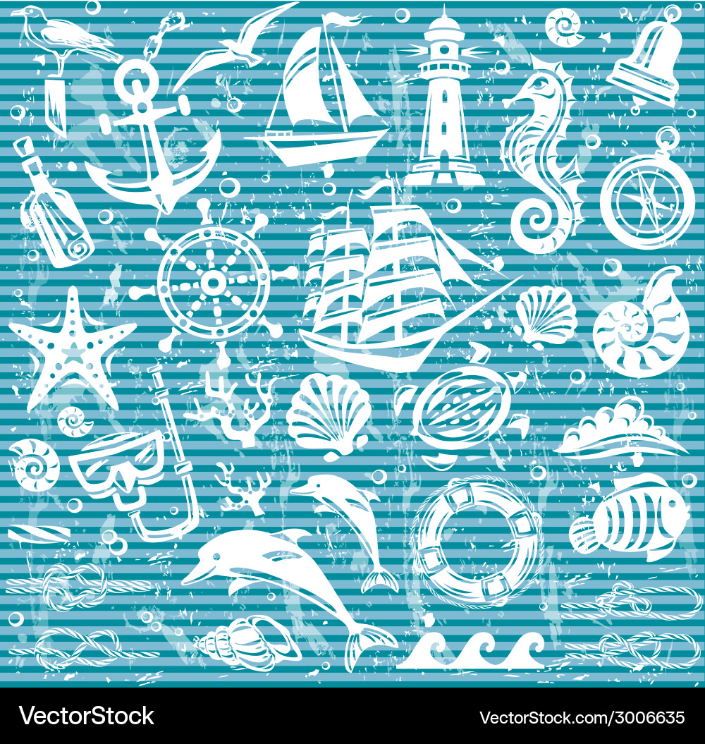 Nautical and sea icons set Royalty Free Vector Image