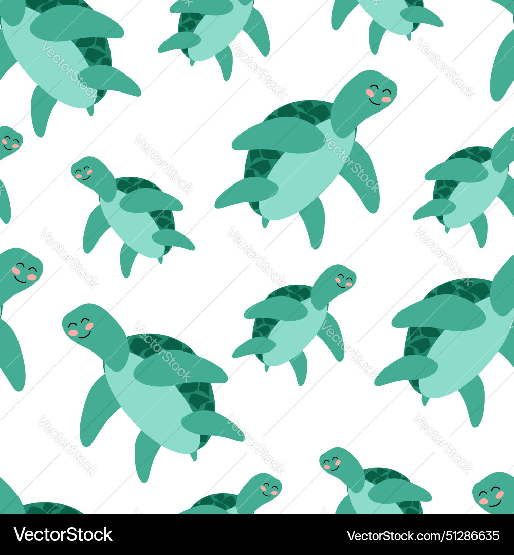Pattern of cartoon green sea turtle Royalty Free Vector