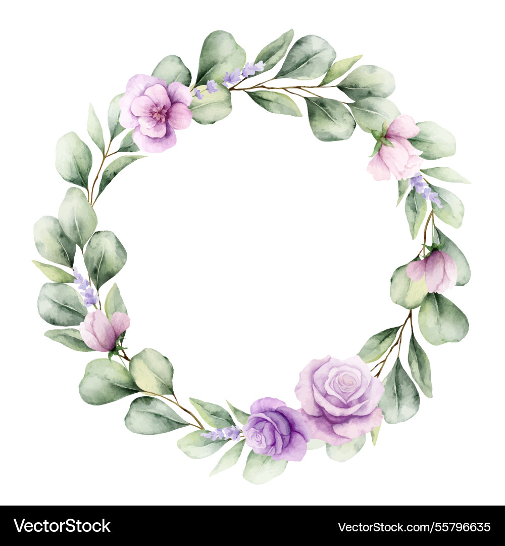 Watercolor round frame with green Royalty Free Vector Image