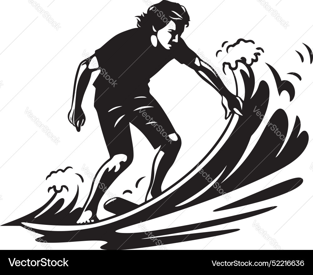 Coastal adventure black surfing guy icon design Vector Image