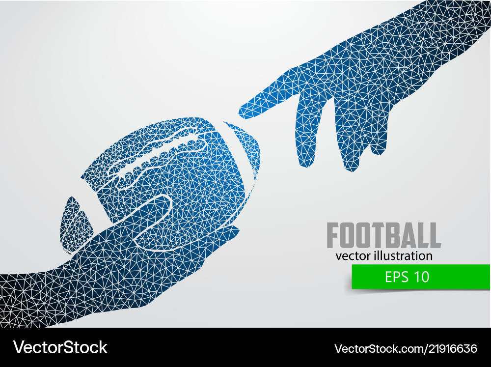 Hand holds the rugby ball silhouette from triangle