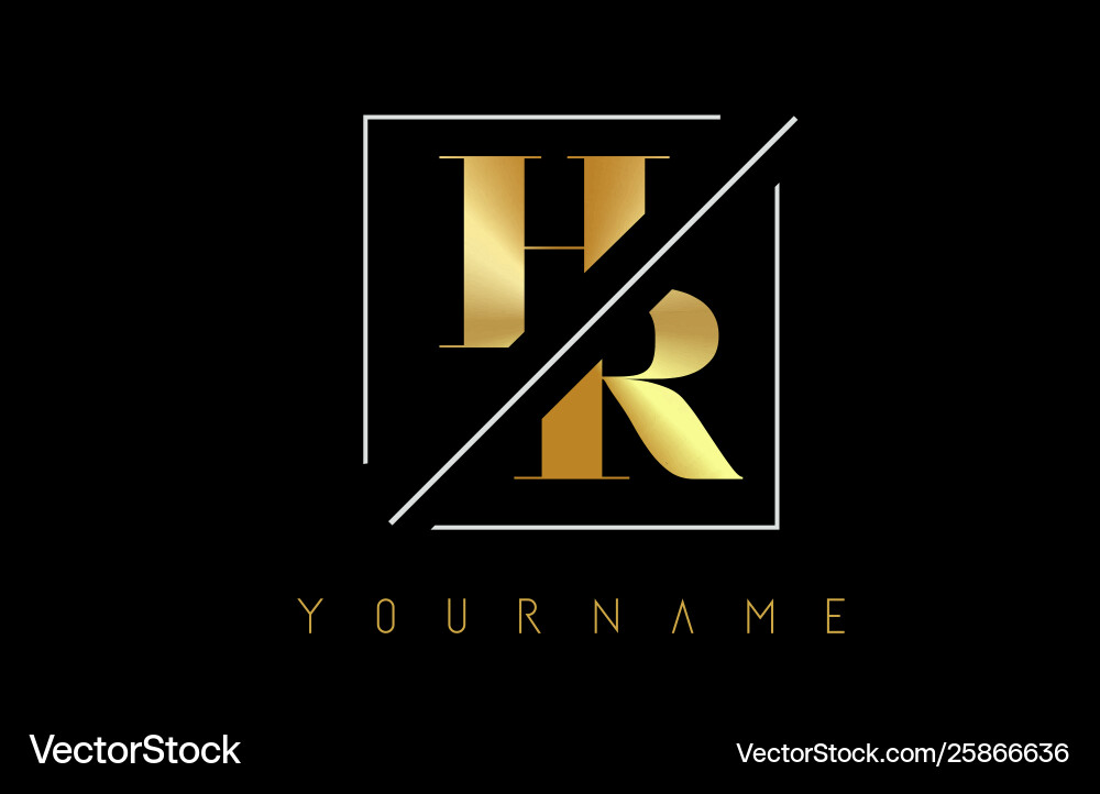 Hr golden letter logo with cutted and intersected Vector Image