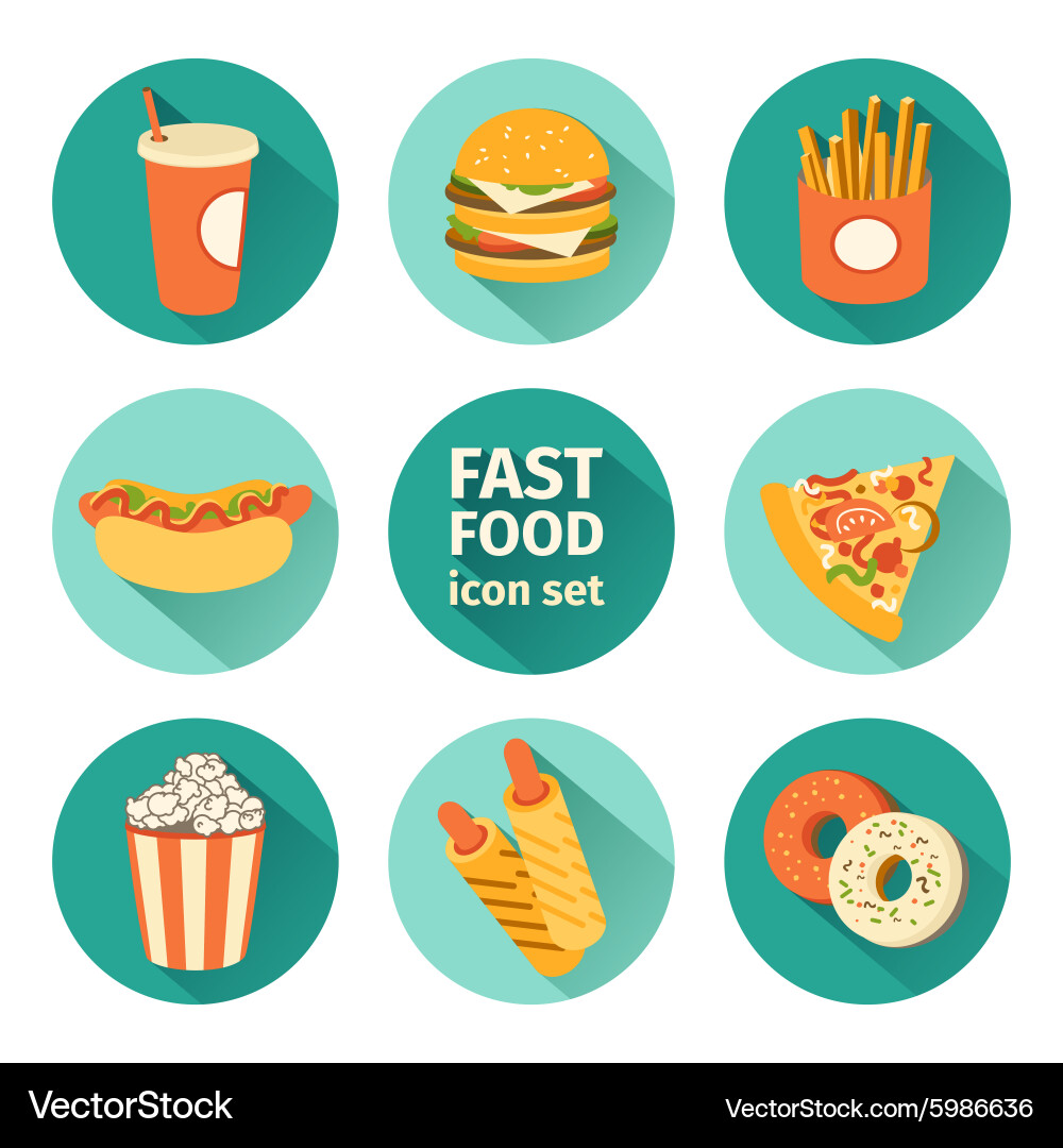 Icon set fast food flat design Royalty Free Vector Image