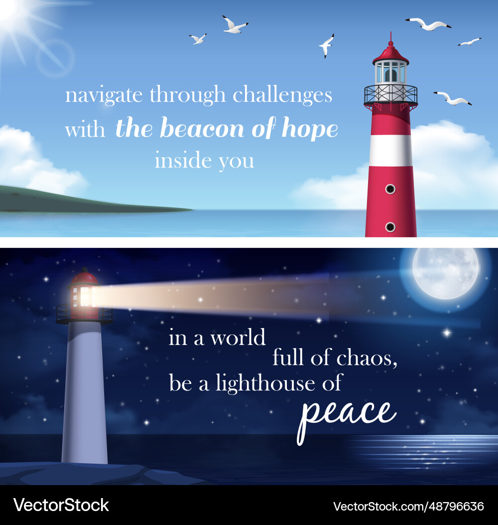 Lighthouse realistic banner set Royalty Free Vector Image