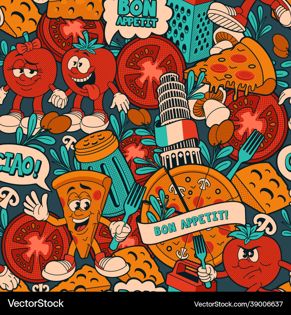 A seamless pattern for pizza theme Royalty Free Vector Image