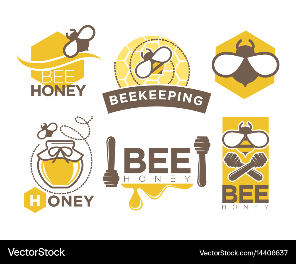 Beekeeping and honey symbols Royalty Free Vector Image
