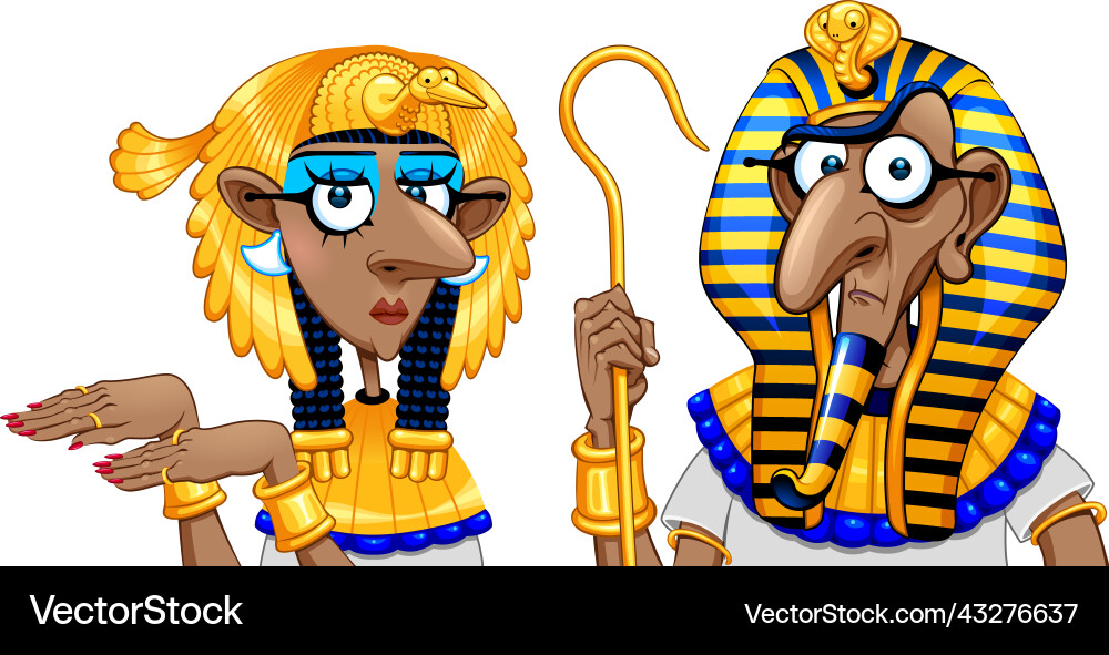 Cartoon pharaoh and cleopatra Royalty Free Vector Image