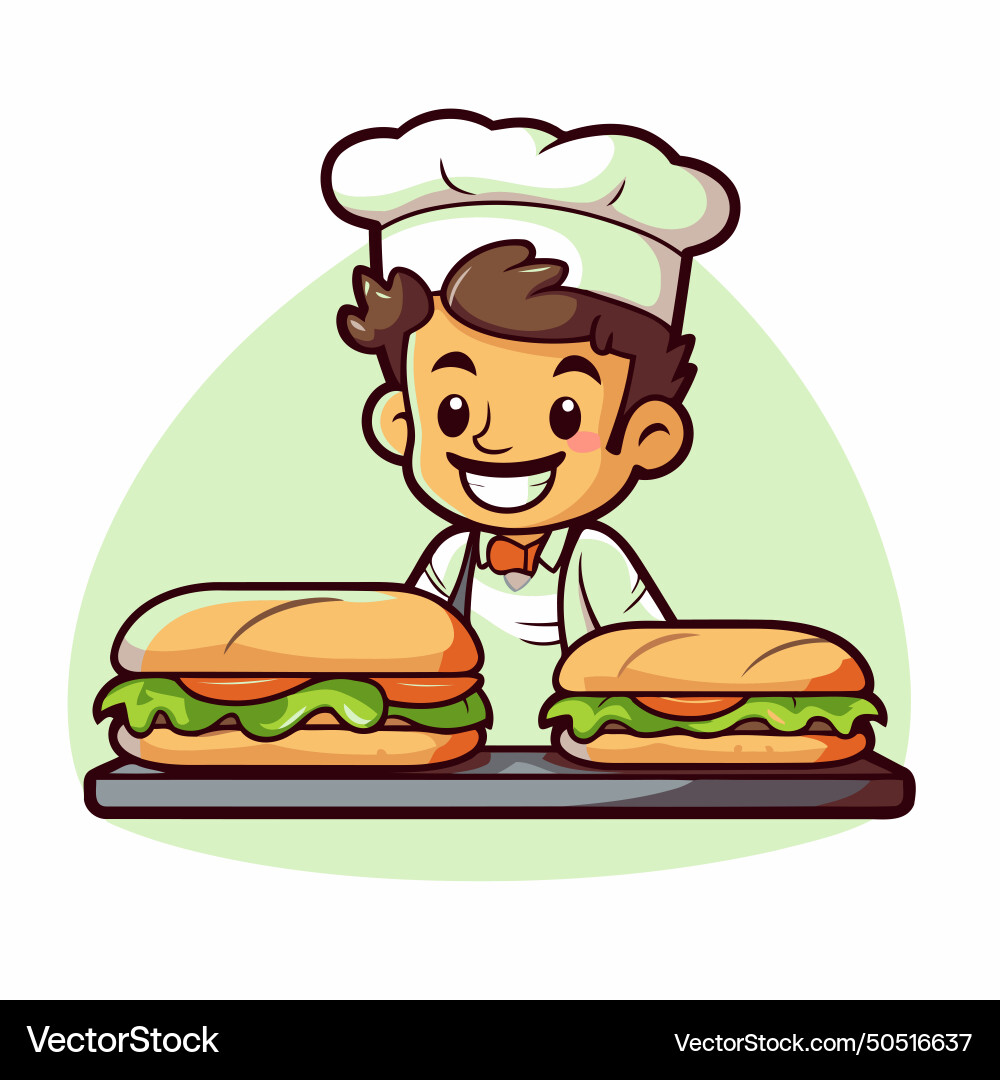 Chef with hamburger and burger - character cartoon